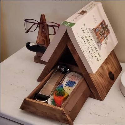 China Square Mini Wooden Box Book Holder for Bed Room Wooden Triangle Book Rest Night Stand for sale