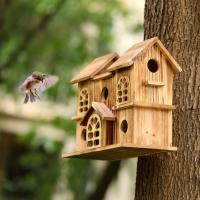 China Handmade Wooden Hanging Birdhouse Hamster Nest for Garden Backyard Printing burned for sale