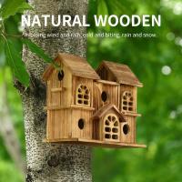 China Handmade Wooden Hanging Birdhouse Hamster Nest for Garden Backyard Printing burned for sale