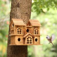 China Handmade Wooden Hanging Birdhouse Hamster Nest for Garden Backyard Printing burned for sale