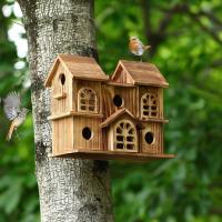 China Handmade Wooden Hanging Birdhouse Hamster Nest for Garden Backyard Printing burned for sale
