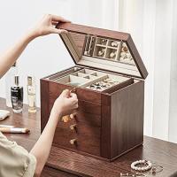 China Traditional Wooden Jewelry Box with 5 Drawers and Two Side Doors in Polished Walnut for sale