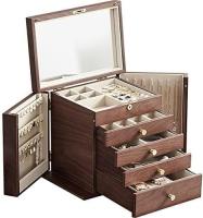 China Traditional Wooden Jewelry Box with 5 Drawers and Two Side Doors in Polished Walnut for sale