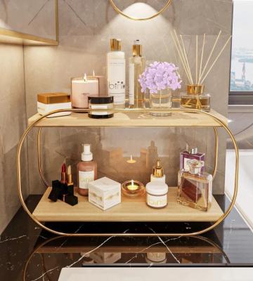China Bathroom Shelf Wooden Vanity Tray Countertop Organizer for Makeup Perfume Storage for sale