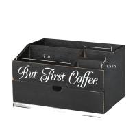 China Wooden Countertop Coffee Bar Tea Bag Organizer with Drawer and Stocked Availability for sale