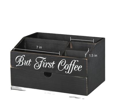 China Wooden Countertop Coffee Bar Tea Bag Organizer with Drawer and Stocked Availability for sale