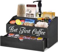 China Wooden Countertop Coffee Bar Tea Bag Organizer with Drawer and Stocked Availability for sale