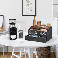 China Wooden Countertop Coffee Bar Tea Bag Organizer with Drawer and Stocked Availability for sale