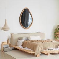 China Unique Varnished Wood Round Farmhouse Mirror for Modern Living Room and Bathroom for sale