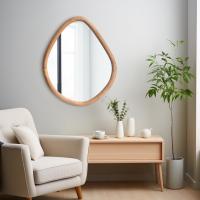 China Unique Varnished Wood Round Farmhouse Mirror for Modern Living Room and Bathroom for sale