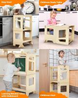 China Wooden 3 Heights Adjustable Toddler Kitchen Stool Helper with Safety Rail Unisex for sale