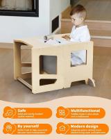 China Wooden 3 Heights Adjustable Toddler Kitchen Stool Helper with Safety Rail Unisex for sale