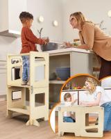 China Wooden 3 Heights Adjustable Toddler Kitchen Stool Helper with Safety Rail Unisex for sale