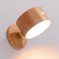China Wall Lamps LED 360 Rotation Dimming Rechargeable Cordless Battery Operated Wooden Sconce for sale