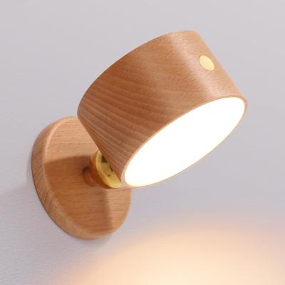 China Wall Lamps LED 360 Rotation Dimming Rechargeable Cordless Battery Operated Wooden Sconce for sale