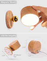 China Wall Lamps LED 360 Rotation Dimming Rechargeable Cordless Battery Operated Wooden Sconce for sale