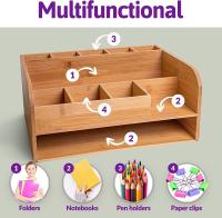 China Organize Office Supplies with Bamboo Wood Desk Organizer and File Storage Customized Logo for sale