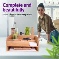 China Organize Office Supplies with Bamboo Wood Desk Organizer and File Storage Customized Logo for sale
