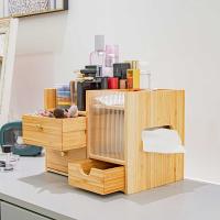 China Convenient and Compact Bamboo Wood Desktop Drawers Organizer for Cosmetic Storage for sale