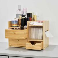China Convenient and Compact Bamboo Wood Desktop Drawers Organizer for Cosmetic Storage for sale
