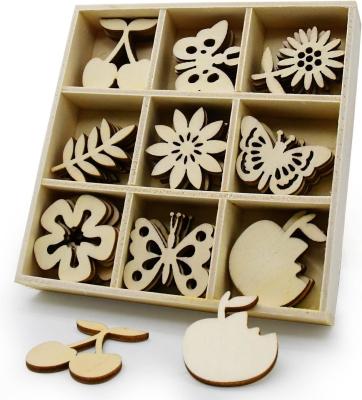 China Wooden Embellishments Laser Cut Blanks Slices in Flower Theme for Nature Decor 45pcs for sale