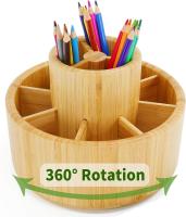 China Customized Logo Acceptable Bamboo Rotating Desk Organizer for Desktop Storage Caddy for sale
