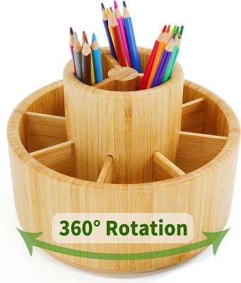 China Customized Logo Acceptable Bamboo Rotating Desk Organizer for Desktop Storage Caddy for sale