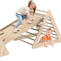 China Unisex Wooden Climbing Triangle Ladder With Ramp and Stained Finish for Toddlers for sale