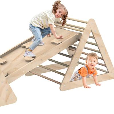 China Unisex Wooden Climbing Triangle Ladder With Ramp and Stained Finish for Toddlers for sale
