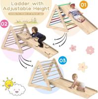 China Unisex Wooden Climbing Triangle Ladder With Ramp and Stained Finish for Toddlers for sale