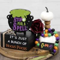 China Eco-friendly Halloween Decorations Children Hocus Pocus Tiered Tray Decor Set of 3 Wood for sale