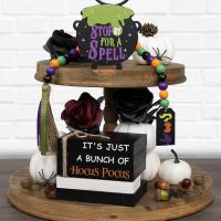 China Eco-friendly Halloween Decorations Children Hocus Pocus Tiered Tray Decor Set of 3 Wood for sale