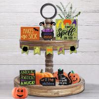 China Eco-friendly Halloween Decorations Children Hocus Pocus Tiered Tray Decor Set of 3 Wood for sale