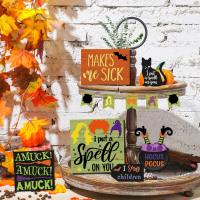 China Eco-friendly Halloween Decorations Children Hocus Pocus Tiered Tray Decor Set of 3 Wood for sale