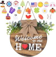 China Solid Wood Front Door Decoration Plywood Welcome Sign for Farmhouse Porch Spring for sale