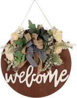 China Solid Wood Front Door Decoration Plywood Welcome Sign for Farmhouse Porch Spring for sale