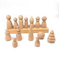 China Engraved Wooden Peg Dolls Cone Building Block Set for Custom Wood Ornaments Crafts for sale