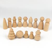 China Engraved Wooden Peg Dolls Cone Building Block Set for Custom Wood Ornaments Crafts for sale