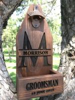 China Customized Personalized Wood Wall Mounting Beer Bottle Opener For Wedding Groomsmen Gift for sale