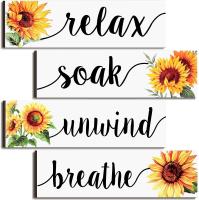 China Bathroom Wall Decor Rustic Wooden Plaque with Sunflower Design Relax Soak Unwind Breathe for sale