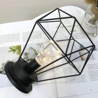 China Free Sample Charge Custom Logo Metal Wire LED Lantern Table Lamp with Glass Tube and LED Bulb for sale