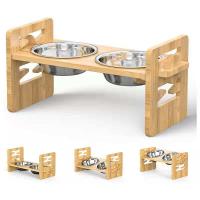 China Adjustable Bamboo Elevated Dog Cat Food Stand Holder for Gifts Stores Commercial Buyer for sale