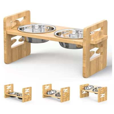 China Adjustable Bamboo Elevated Dog Cat Food Stand Holder for Gifts Stores Commercial Buyer for sale