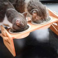 China Adjustable Bamboo Elevated Dog Cat Food Stand Holder for Gifts Stores Commercial Buyer for sale