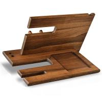 China Handmade Natural Walnut Wood Phone Docking Station Key Hooks Holder Wallet Stand Watch Organizer for sale