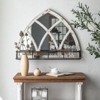 China Natural Style Wooden Mirror Frame Decorative with Storage Shelf White or Custom Color for sale
