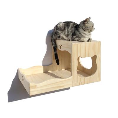 China Customized Logo Acceptable Wooden Cat Jump Platform House Furniture Suspension Bridge for sale