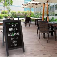 China Wind Resistant Solid Wood Chalk Board Stand Made of Pine Wood with Customized Logo for sale