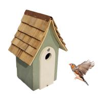 China Windproof Solid Pattern Wooden Bird House with Custom Color Painted Garden Decor for sale
