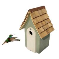 China Windproof Solid Pattern Wooden Bird House with Custom Color Painted Garden Decor for sale